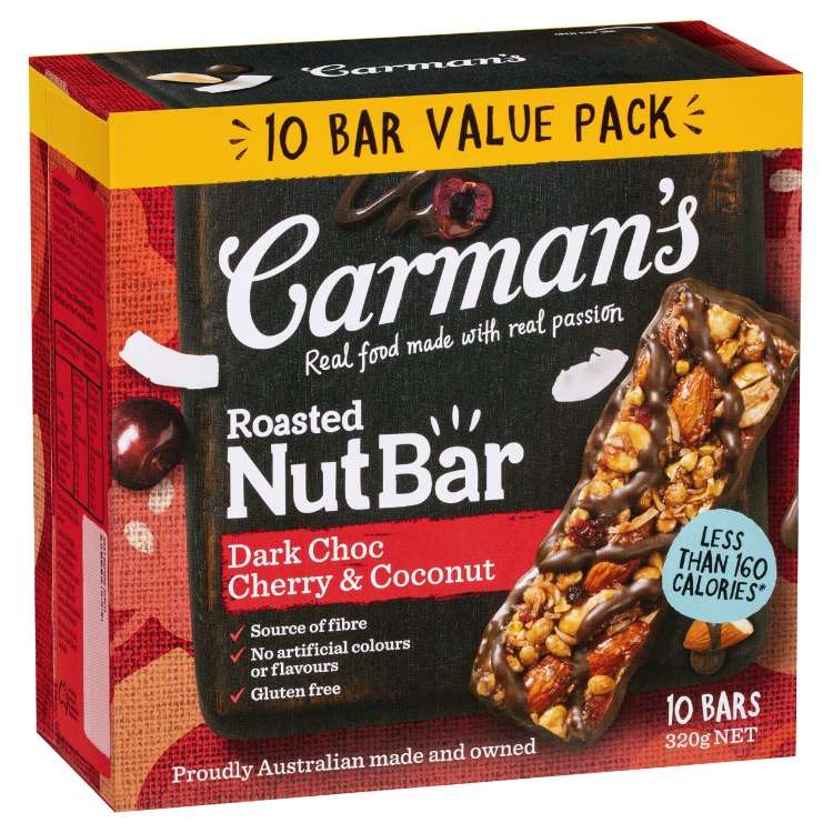 Carman's DARK CHOC CHERRY & COCONUT NUT BARS 10 PACK is halal suitable ...