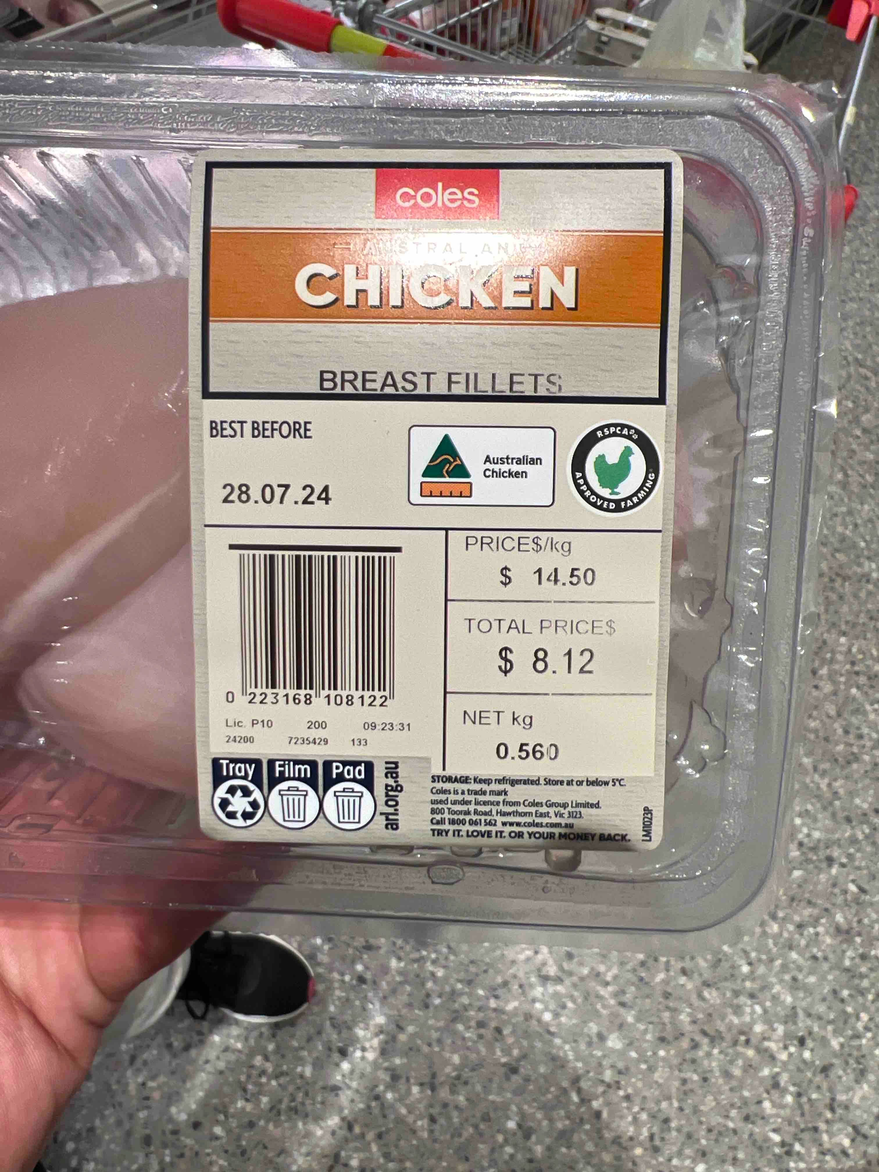 تحقق حلال, حالة،Coles Chicken BREAST FILLETS 0.560 kg ثَبَّتَ مستكشف