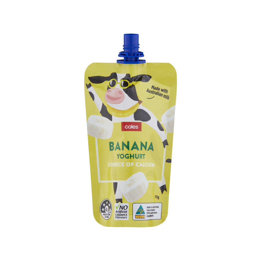 Coles Squeezie Banana Yoghurt Pouch | 70g is not Halal, Install Mustakshif