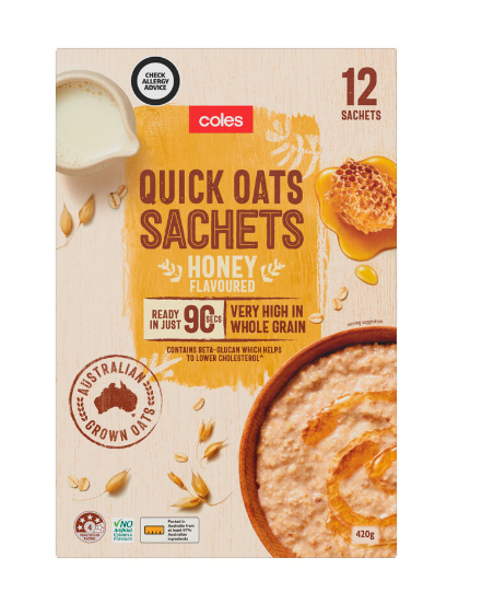 Coles Quick Oats Honey Flavoured Sachets 12 Pack | 420g is not halal ...