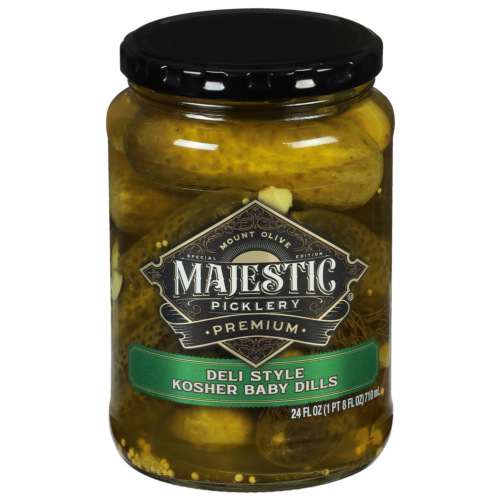 Majestic PICKLERY Deli Style Kosher Baby Dill Pickles 24 Floz Jar is ...