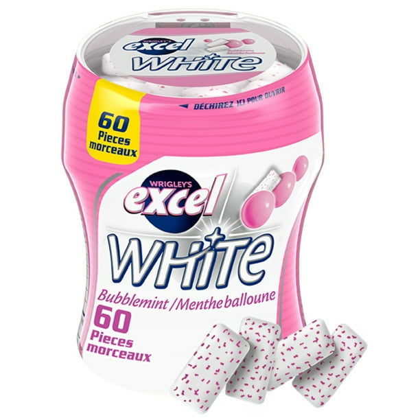 EXCEL Excel White Bubblemint Chewing Gum, Sugar-Free, Bottle, 60 ...