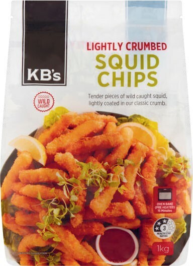 Check Halal status of Kb's Tender Squid Chips Lightly Crumbed | 1kg ...