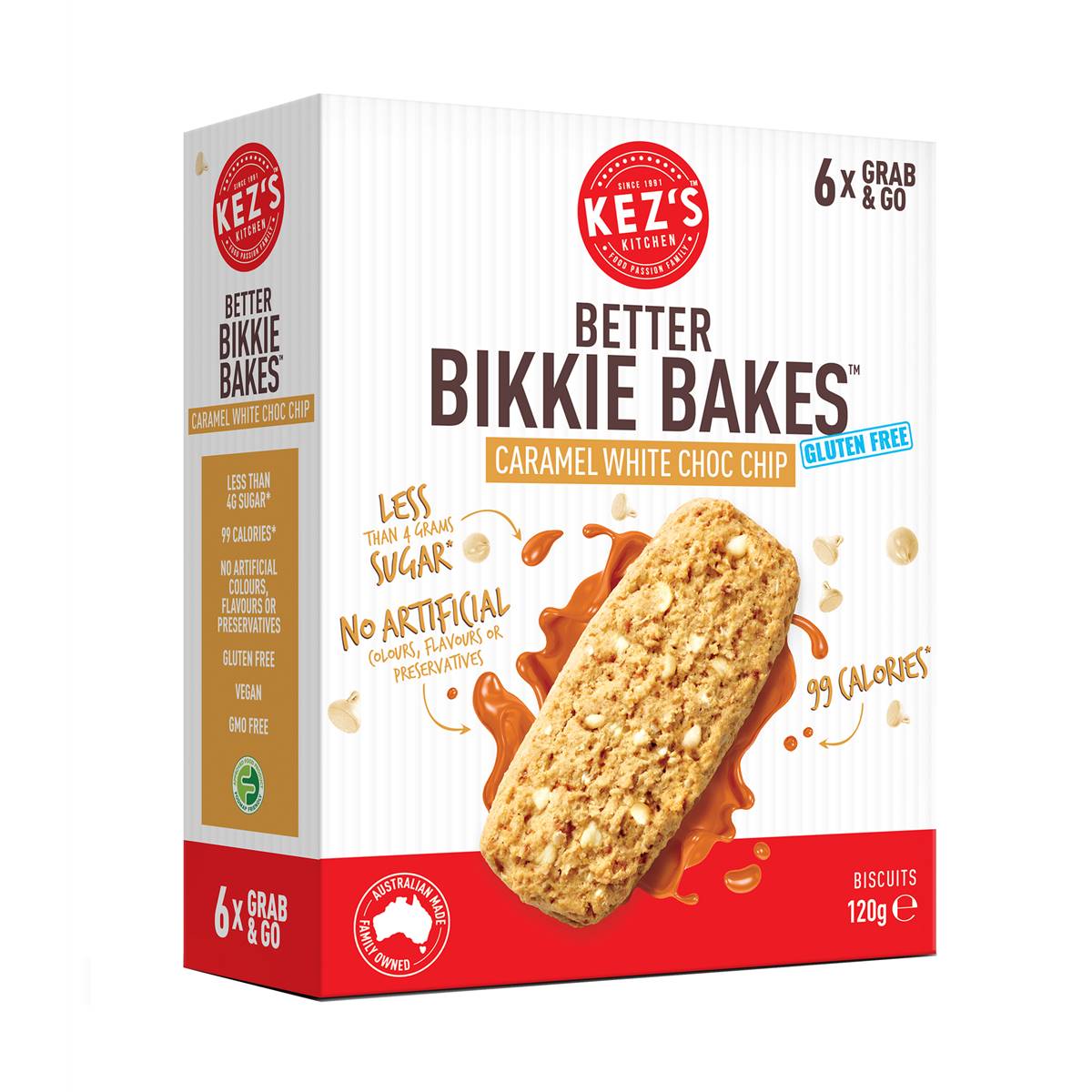 Kez's Kitchen Better Bikkie Bakes Caramel White Choc Chip 120g is halal ...