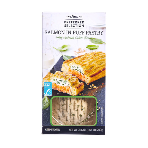 Lidl Preferred Selection frozen salmon in puff pastry with spinach ...