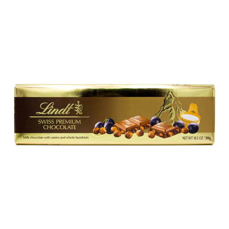 TABLETA CHOCOLATE LINDT GOLD LECHE CON UVA PASA Y AVELLANAS 300G is ...