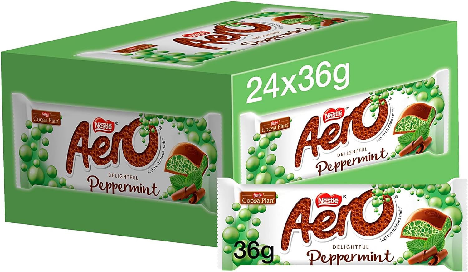 Nestle Aero Nestlé Aero Bubbly Peppermint Mint Chocolate Bars, 24 X 36 ...