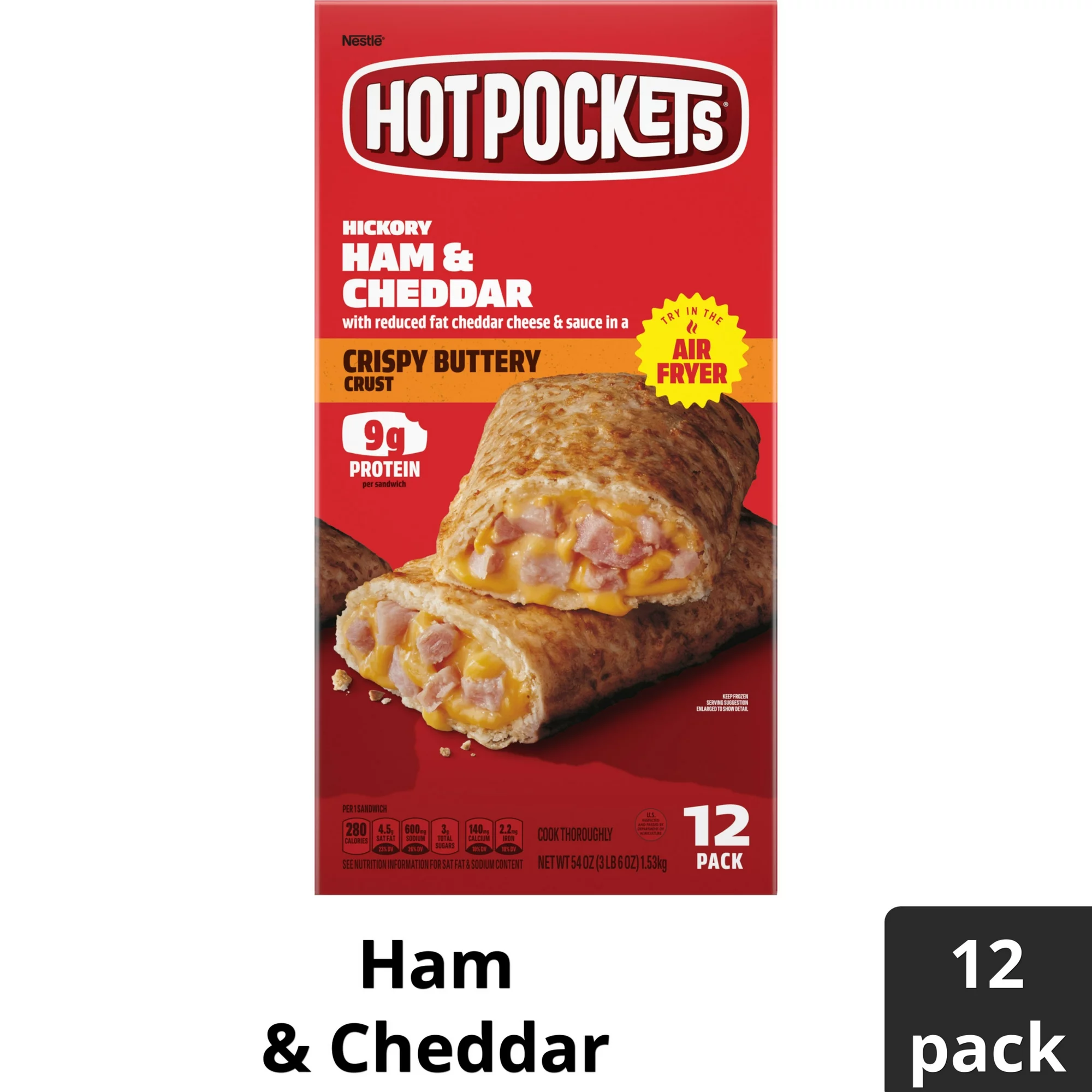 Nestle Hot Pockets Frozen Snacks Hickory Ham and Cheddar Crispy Buttery ...