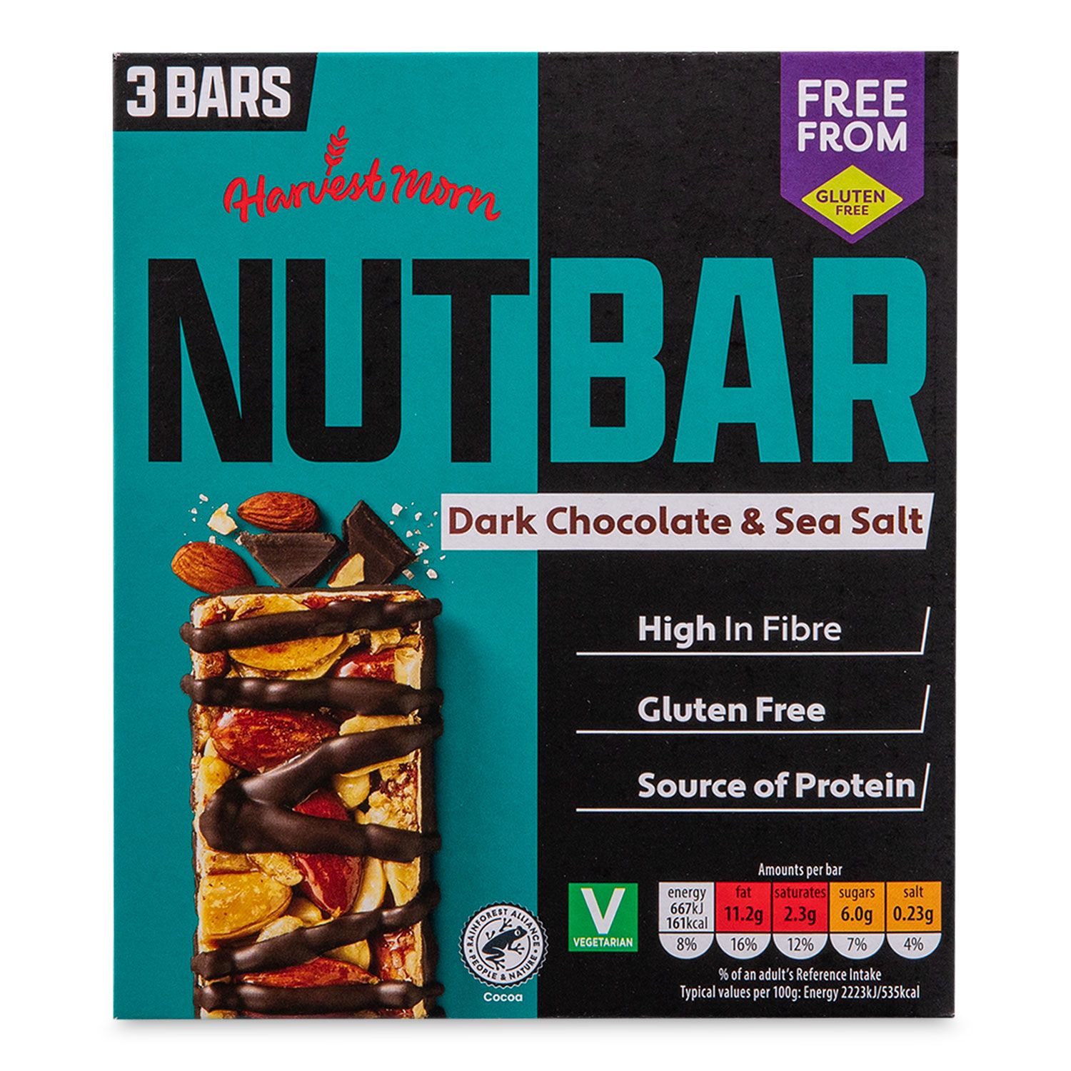 Harvest Morn Nut Bars Dark Chocolate & Sea Salt 3x30g is Halal, Install ...