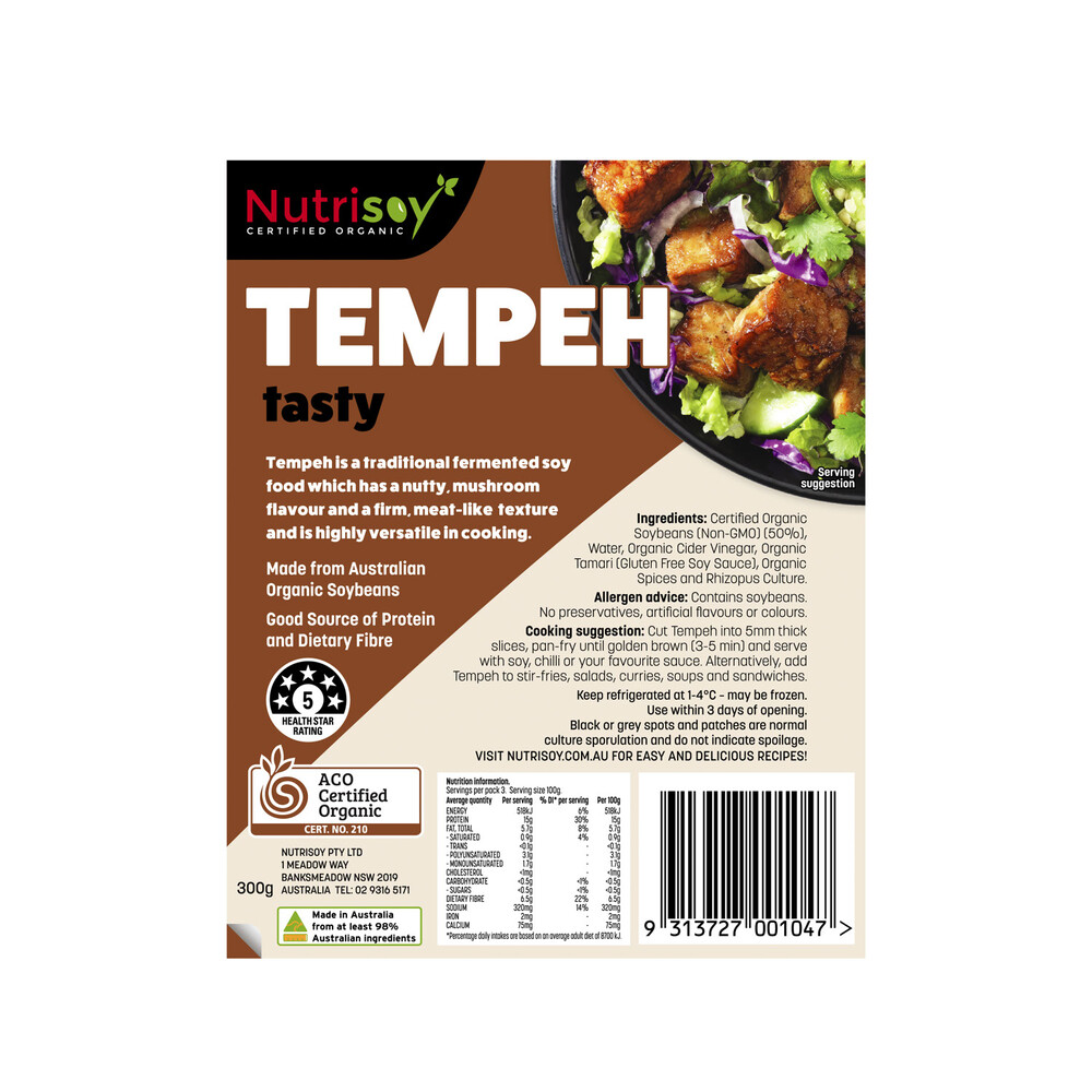 Nutrisoy Organic Tasty Tempeh | 300g is Halal, Install Mustakshif