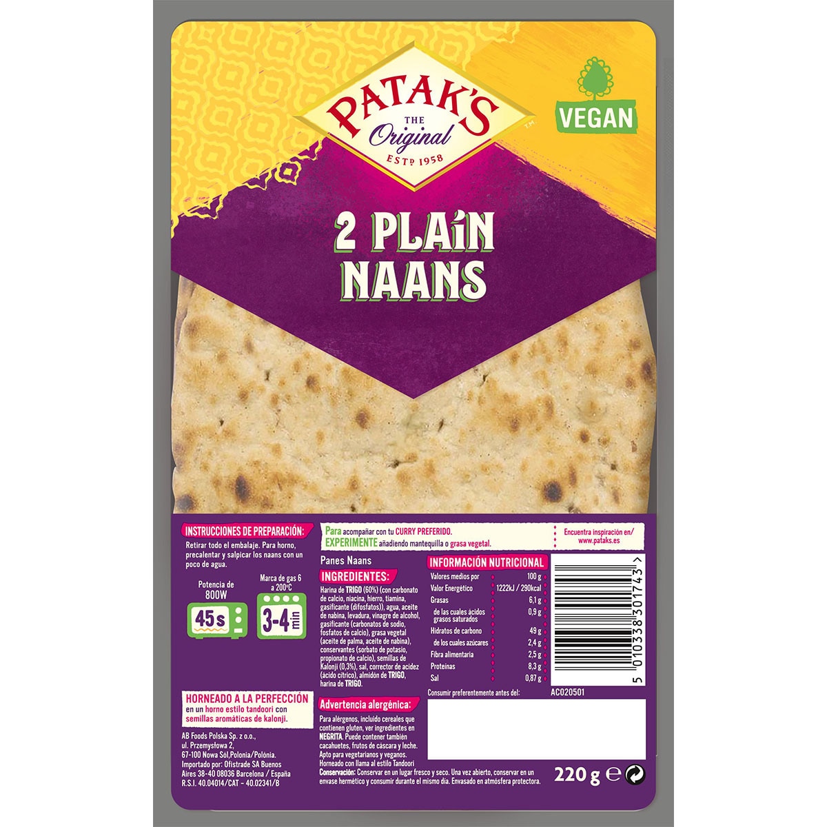 Check Halal, vegan, vegetarian status of PATAK'S plain naans 2 units ...