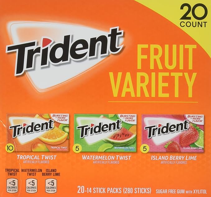Trident Sugar Free Gum Fruit Variety Total 280 Sticks (20 Packs -14 ...