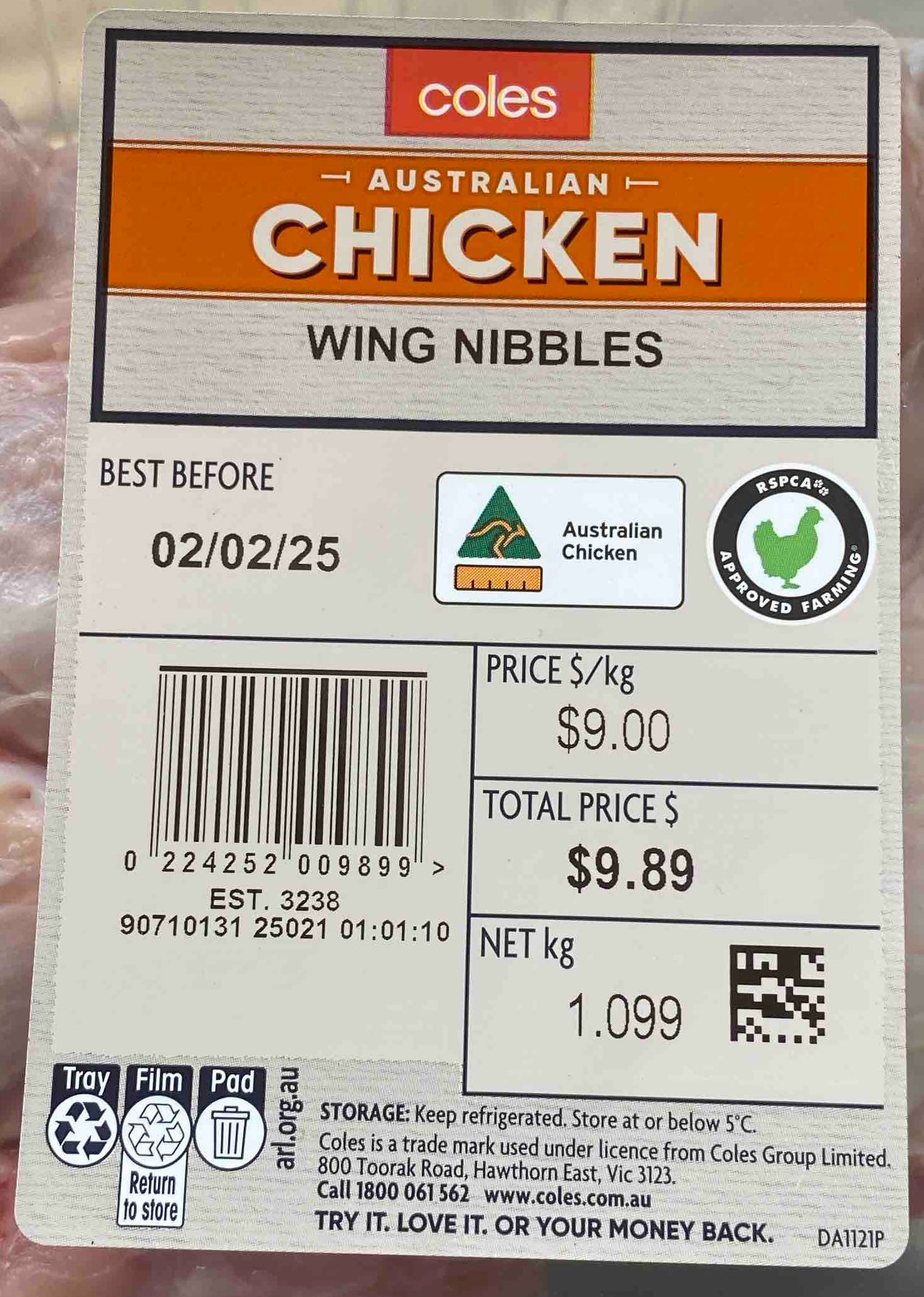 Coles -AUSTRALIAN CHICKEN WING NIBBLES is not Halal, Install Mustakshif