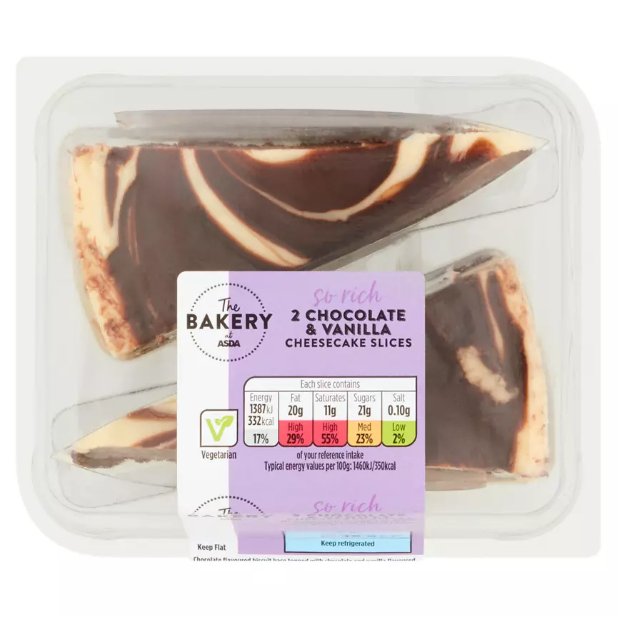 The BAKERY at ASDA 2 Chocolate & Vanilla Cheesecake Slices 2 x 95g ...