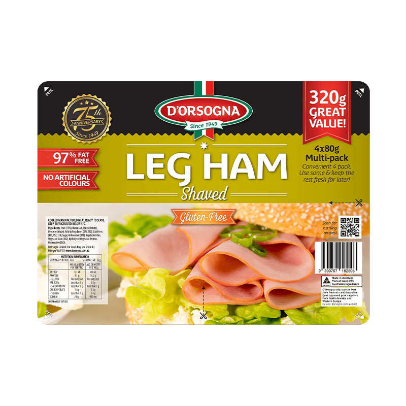 Check Halal, gluten-free status of D'orsogna Leg Ham Shaved Quad pack 400g, Install Mustakshif