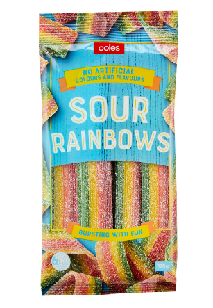 Check Halal status of Coles Sour Rainbow Straps | 170g, Install Mustakshif