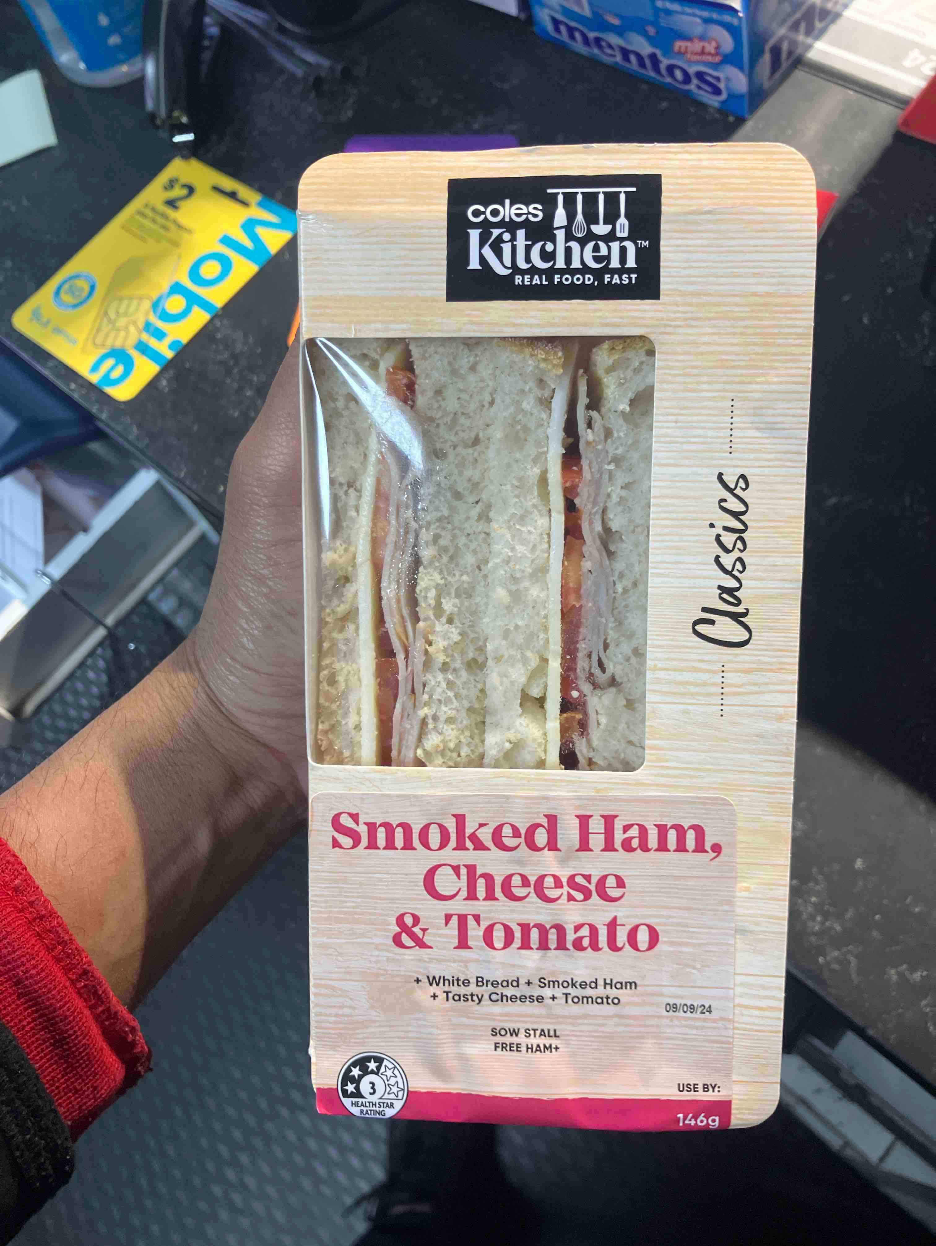 Coles Kitchen Smoked Ham & Tasty Cheese tomato Sandwich | 146g is not ...