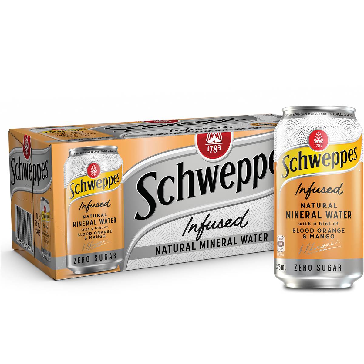 Schweppes Infused Natural Mineral Water Blood Orange & Mango 375ml X10 ...