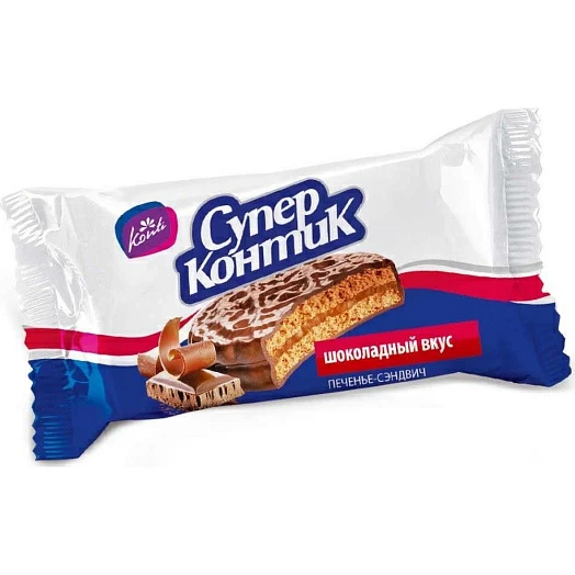 할랄 확인상태 정보Super-Kontik 슈퍼콘틱 - 샌드위치 쿠키 - 초콜릿 맛 러시아 - 100g Mustakshif 설치