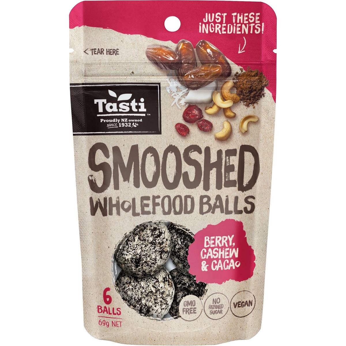 Tasti Smooshed Wholefood Balls Berry Cashew & Cacao 69g is Halal ...