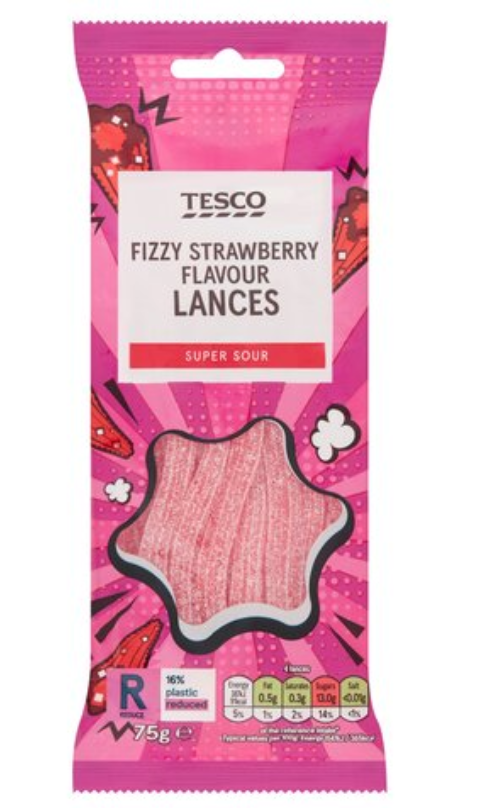 Tesco Fizzy Strawberry Flavour Lances 75G is Halal, Install Mustakshif