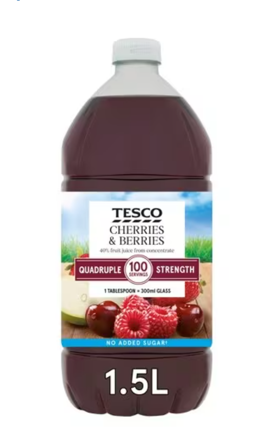 Tesco Quadruple Strength Cherries & Berries Squash No Added Sugar 1.5L ...