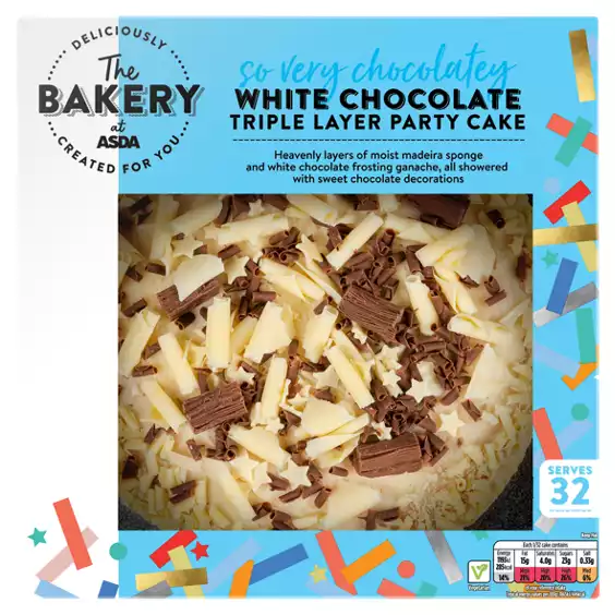 The BAKERY at ASDA White Chocolate Triple Layer Party Cake is halal ...