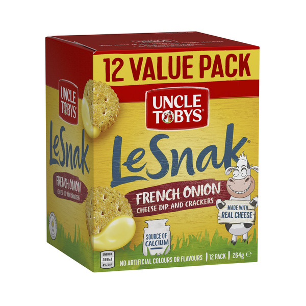 Uncle Tobys Le Snak French Onion Cheese Dip And Crackers 12 pack | 264g ...