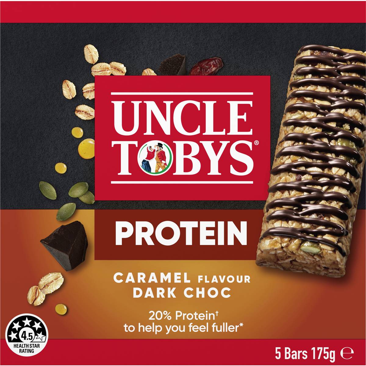 Uncle Tobys Uncle Toby’s Caramel Flavour Dark Choc Protein Bar is Halal ...