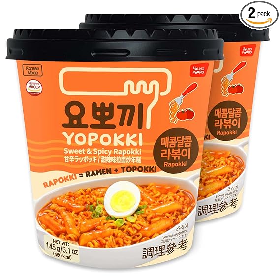 Yopokki Sweet & Mild Spicy Rabokki Cup I Ramen Noodle Tteokbokki Topokki Rice Cakes (Sweet ...